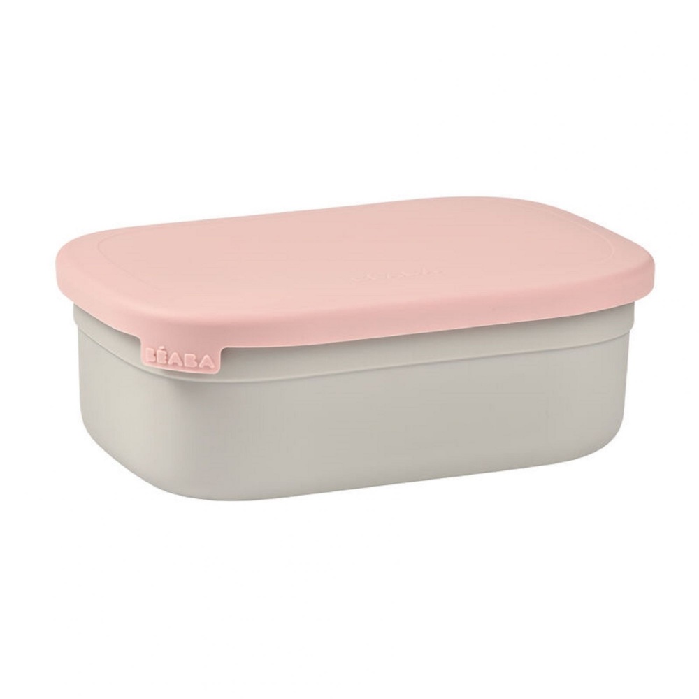 Boîte à goûter inox gris powder pink de Beaba sur allobébé